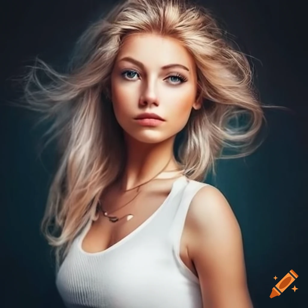 Female White Top White Jeans Blonde