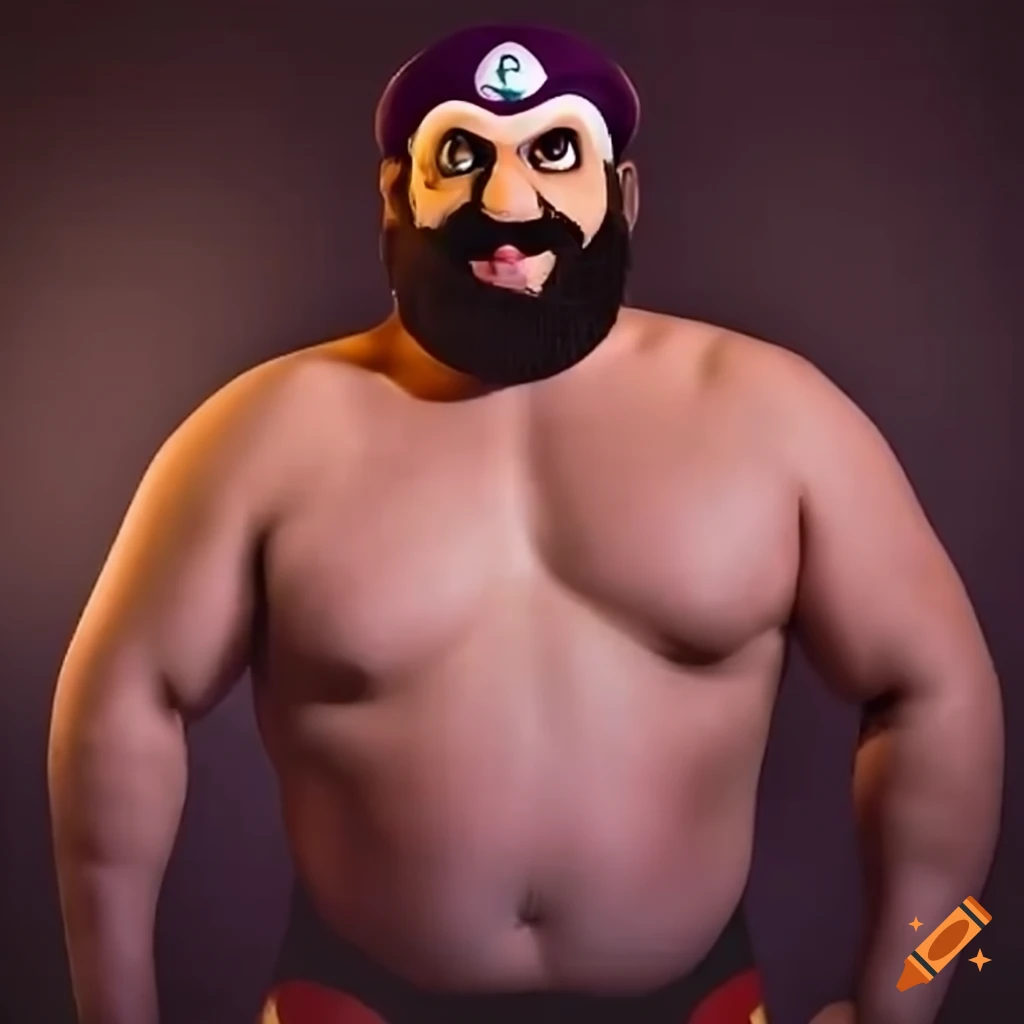 A bearded iraqi super mario wrestler cartoon