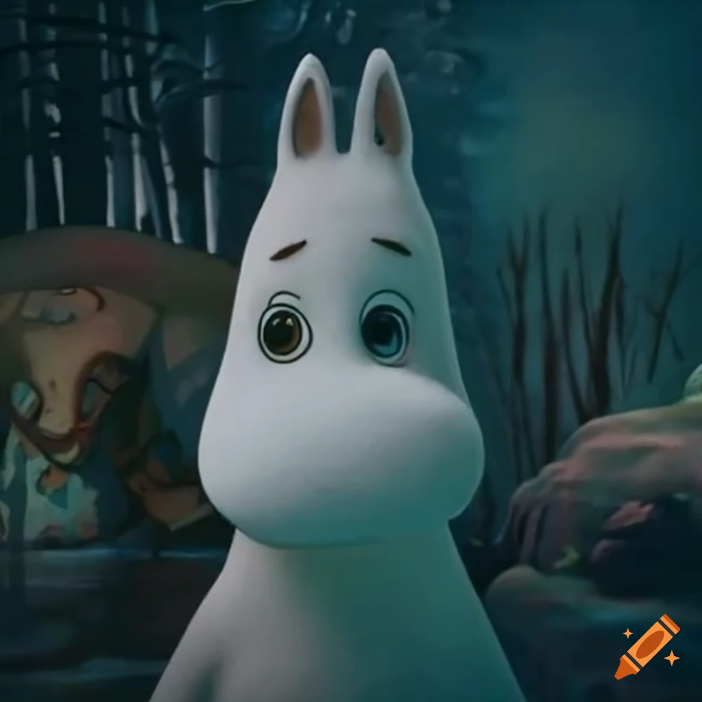 Moomin struggling with a complex book, looking puzzled