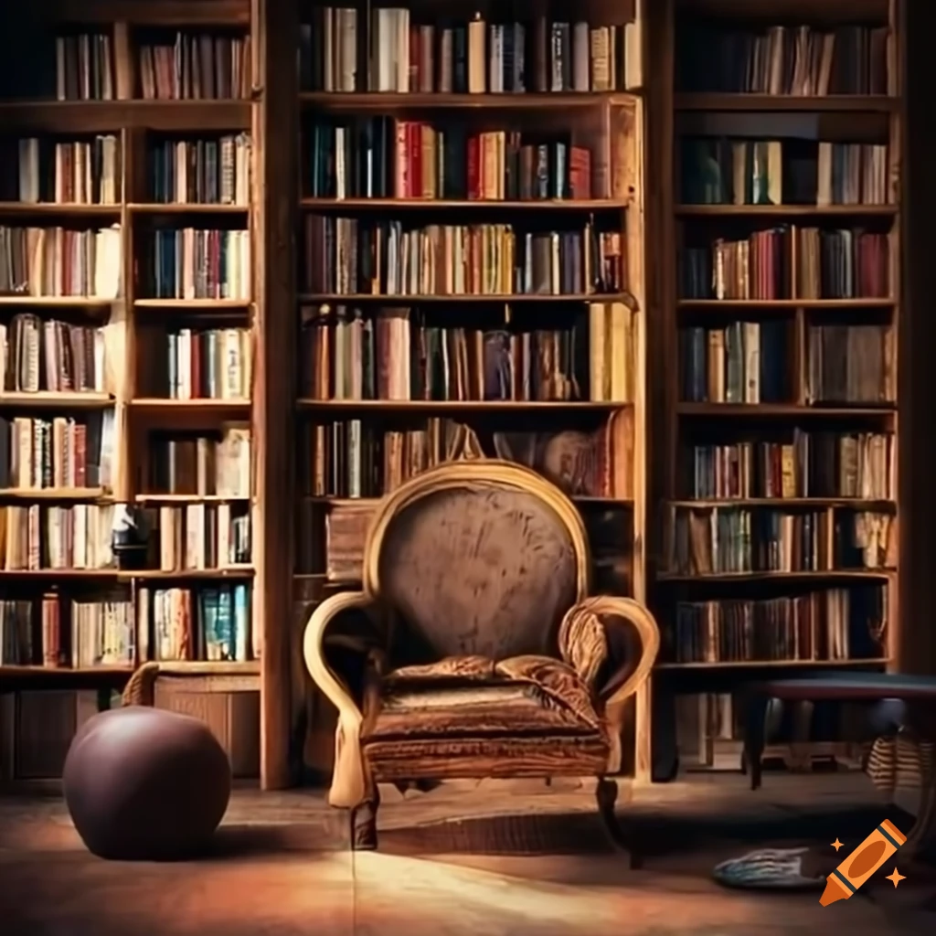 Cosy reading nook surrounded by bookshelves 4k