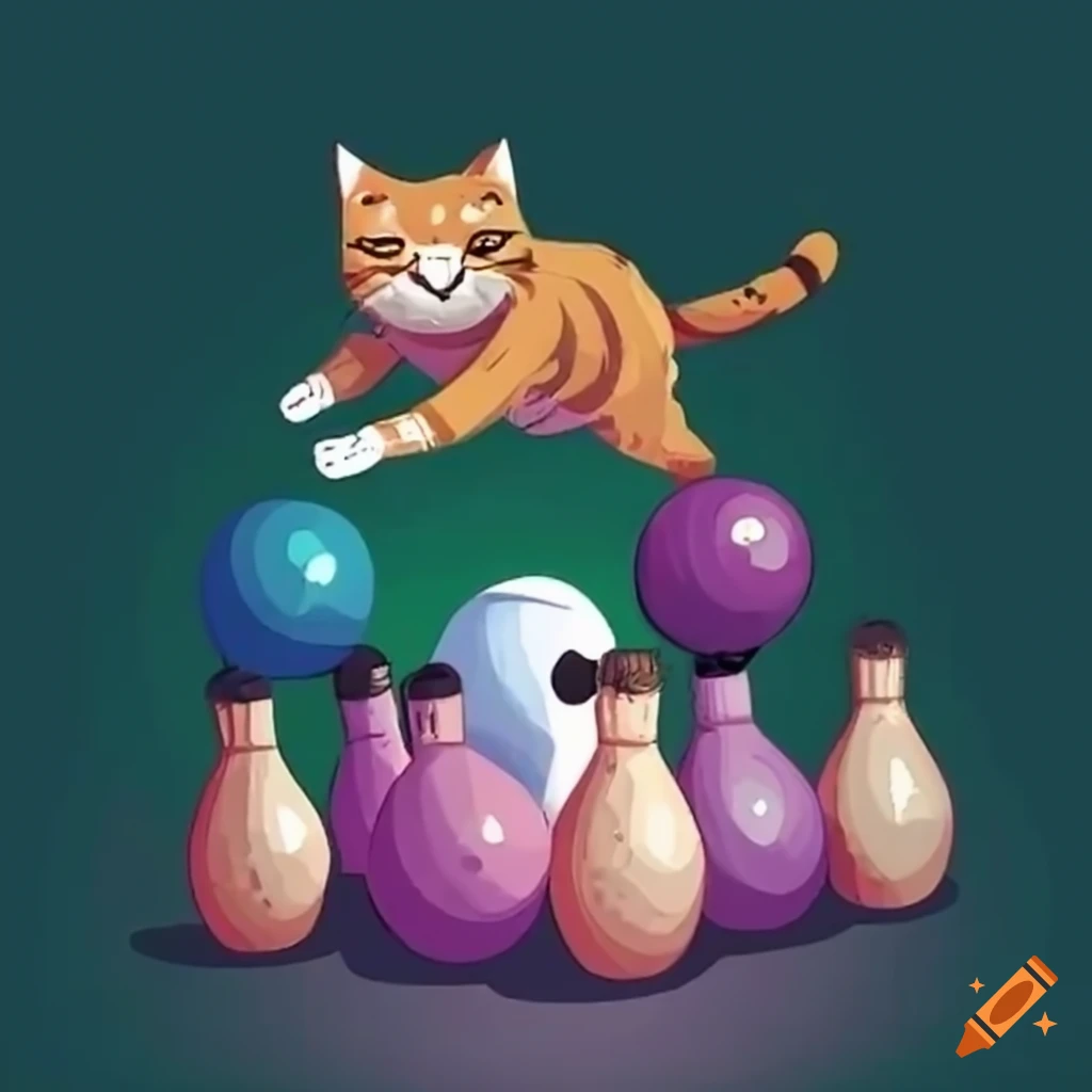 Multipe cats play bowling
