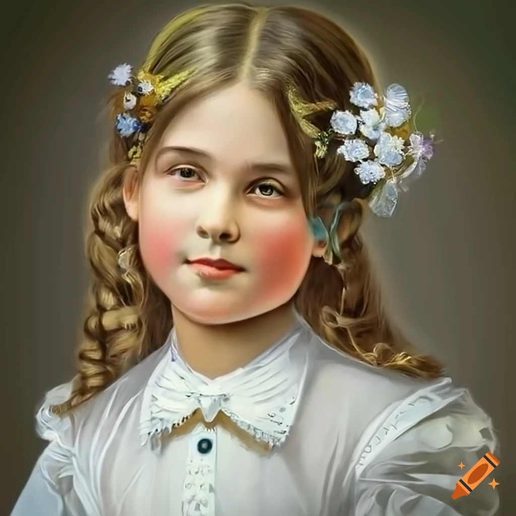 Victorian portrait of a girl with flowers in her hair going to her ...
