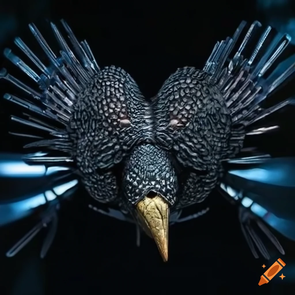 A futuristic three-eyed raven made of electronic components on Craiyon