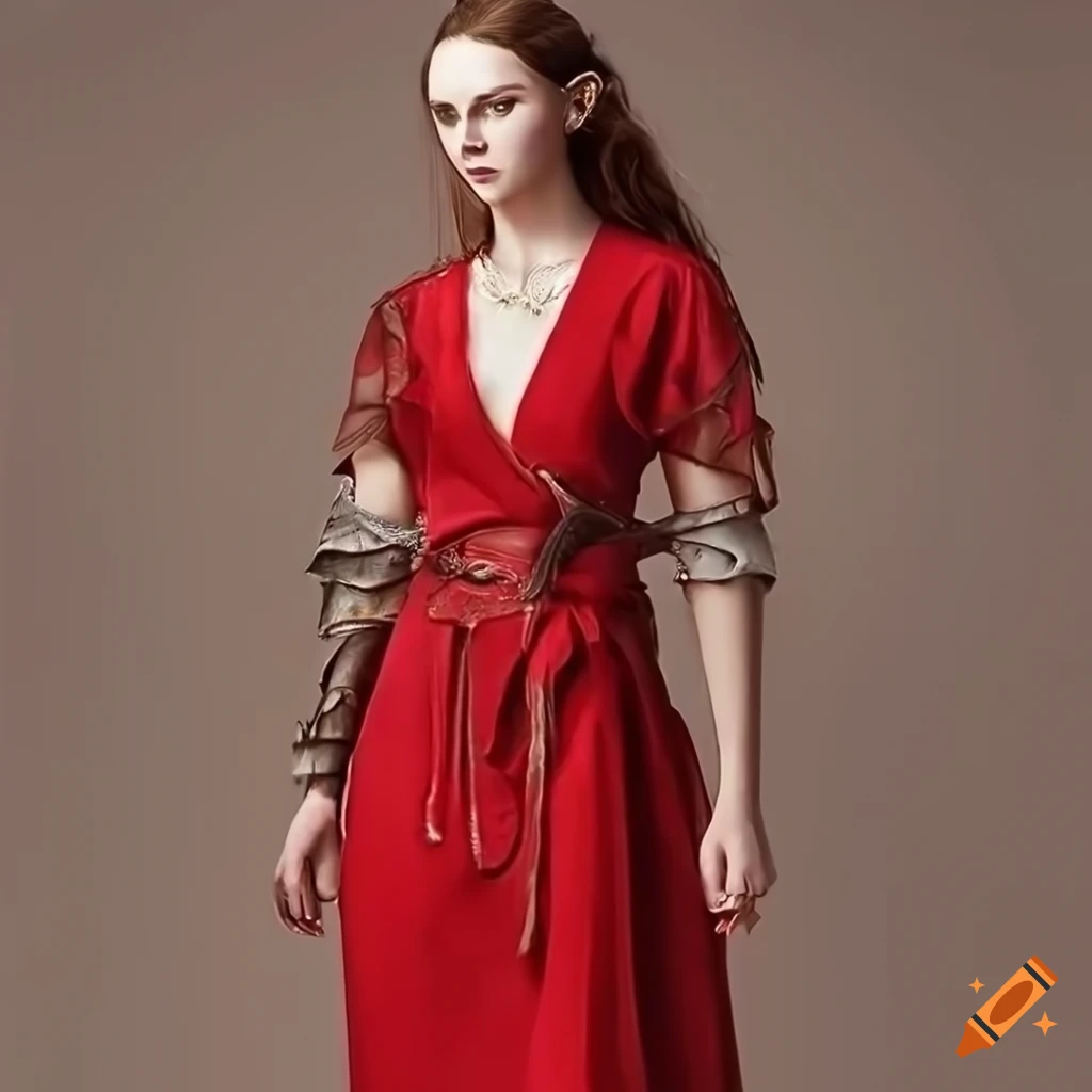 Extremely detailed fantasy, game of thrones style light red wrap dress ...