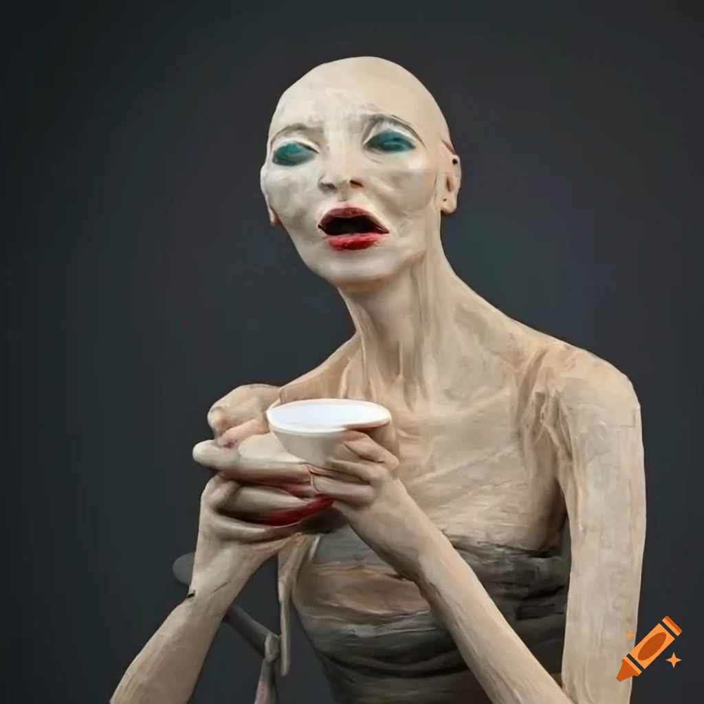 Realistic 3d papier mache sculpture of a surreal very tall thin woman ...