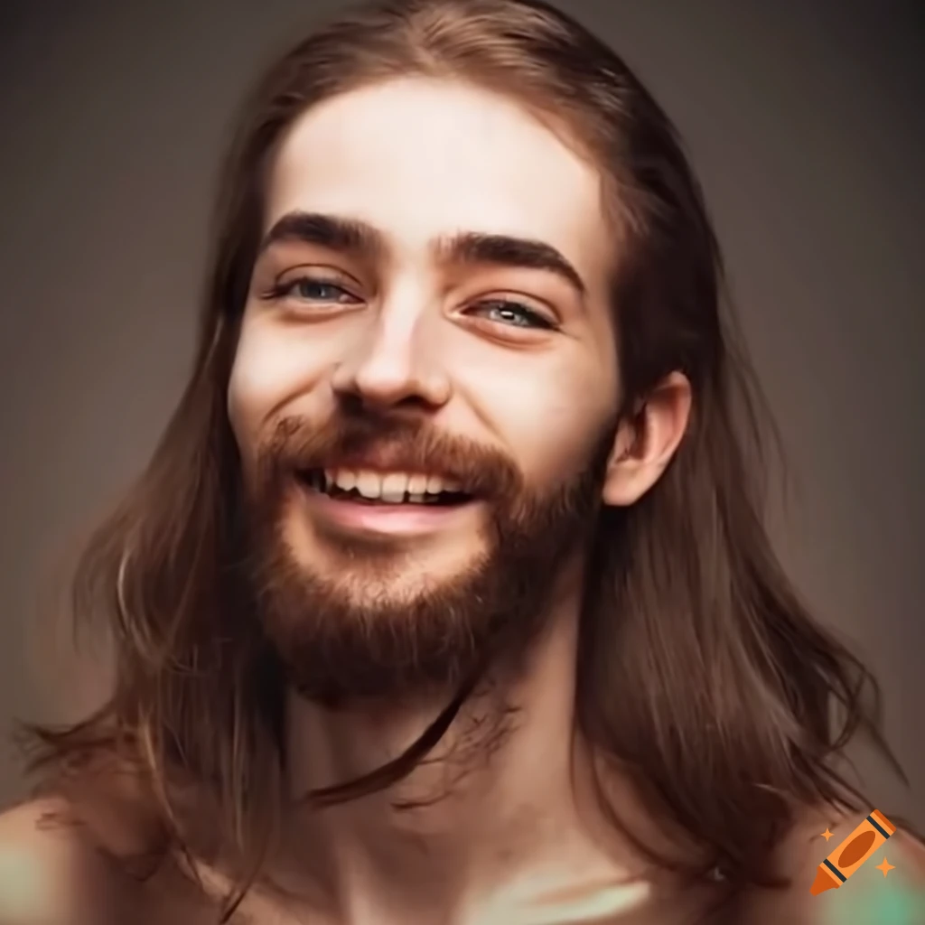 Smiling man with long brown hair and a brown beard