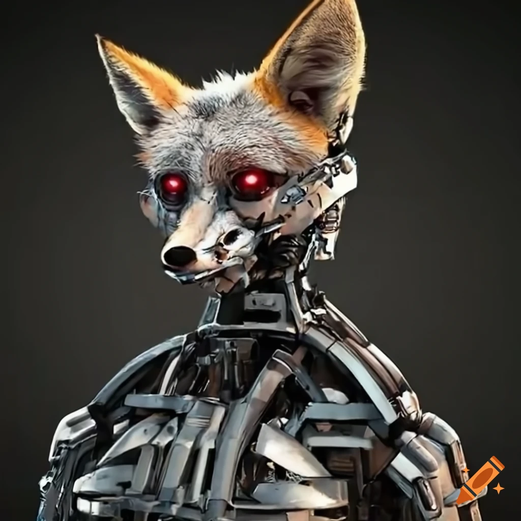 A furry fox wearing a futuristic terminator exoskeleton on Craiyon