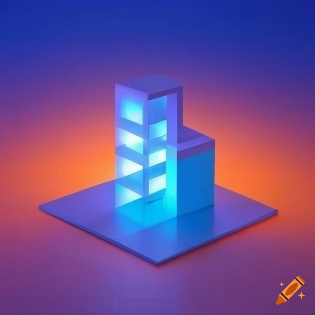 Minimalist architecture concept, orange and blue light constrast on Craiyon