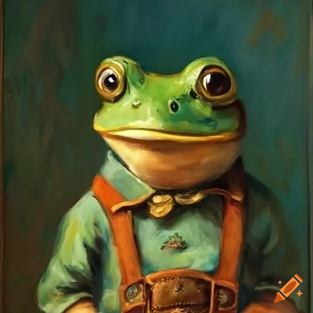 French impressionist painting of a frog wearing lederhosen on Craiyon