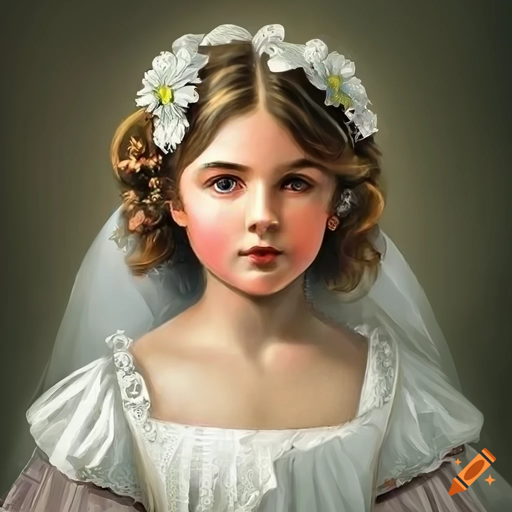 Victorian portrait of a girl with flowers in her hair going to her ...