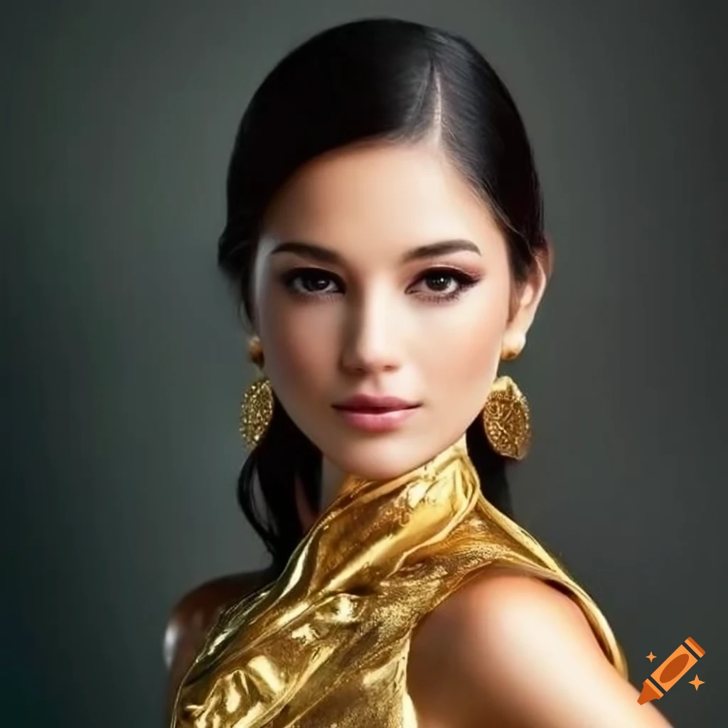 Gorgeous brunette french girl named Camille Lasserre, wearing golden ...