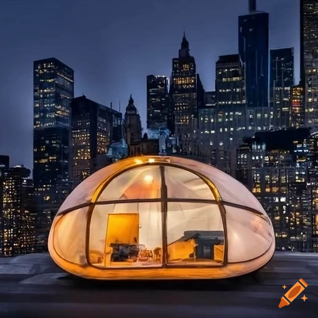 Transparent oval-shaped sleeping pods projecting over rooftops in New ...