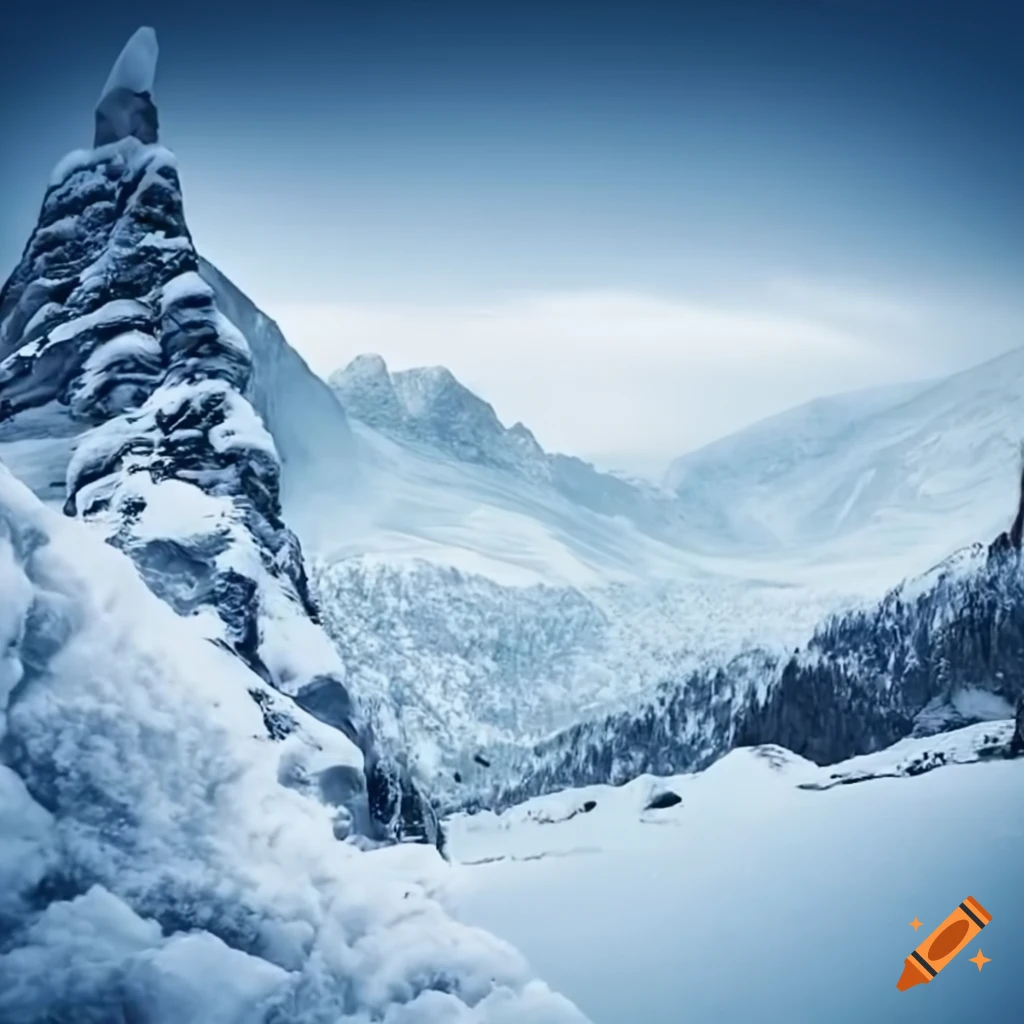 A snowy mountain chain