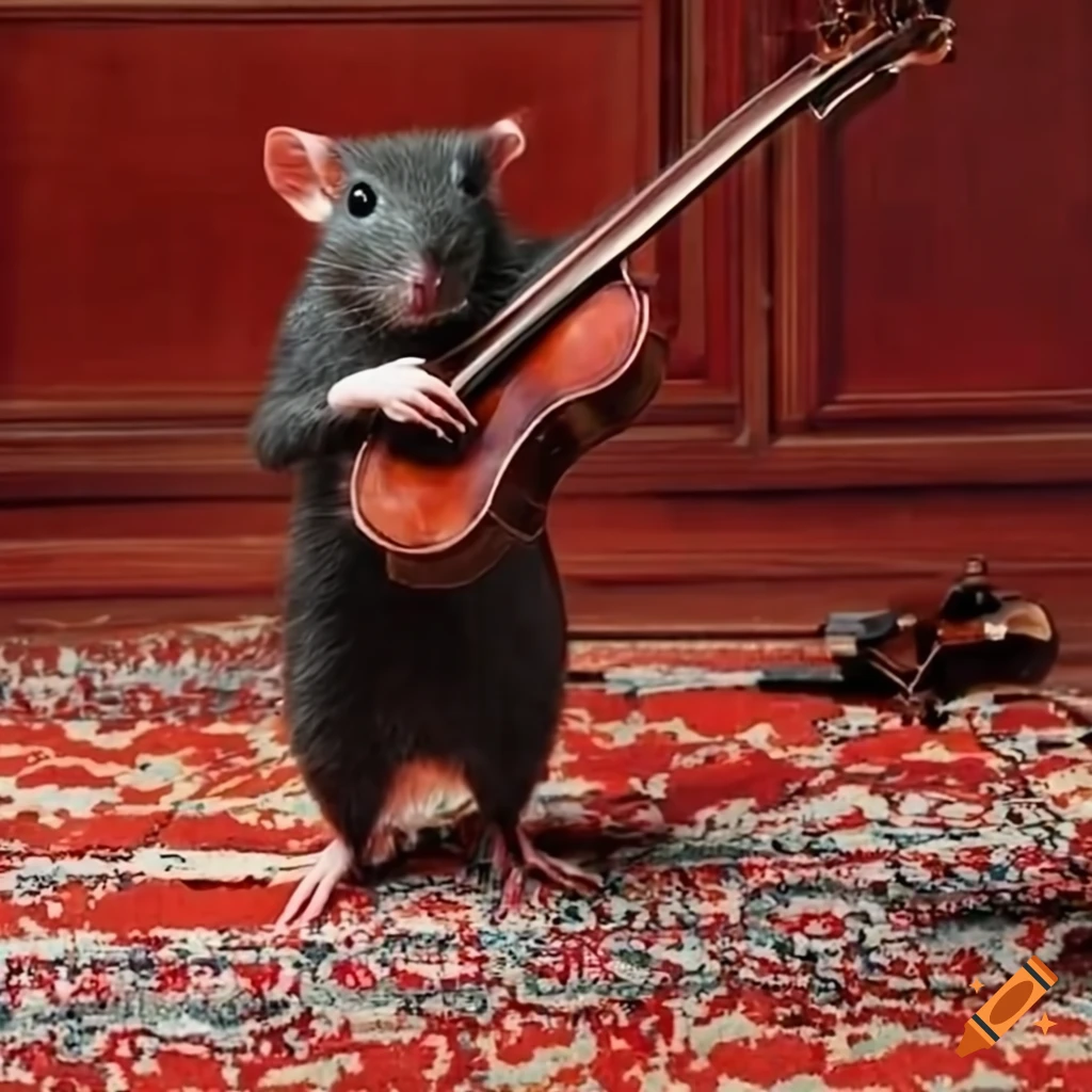 Rat playing violin, standing on carpet on Craiyon