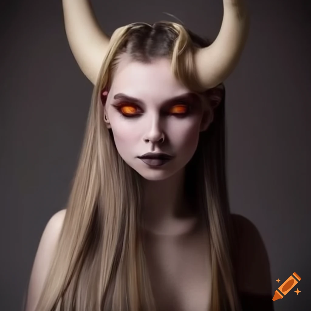 A tiefling with dark blonde hair on Craiyon