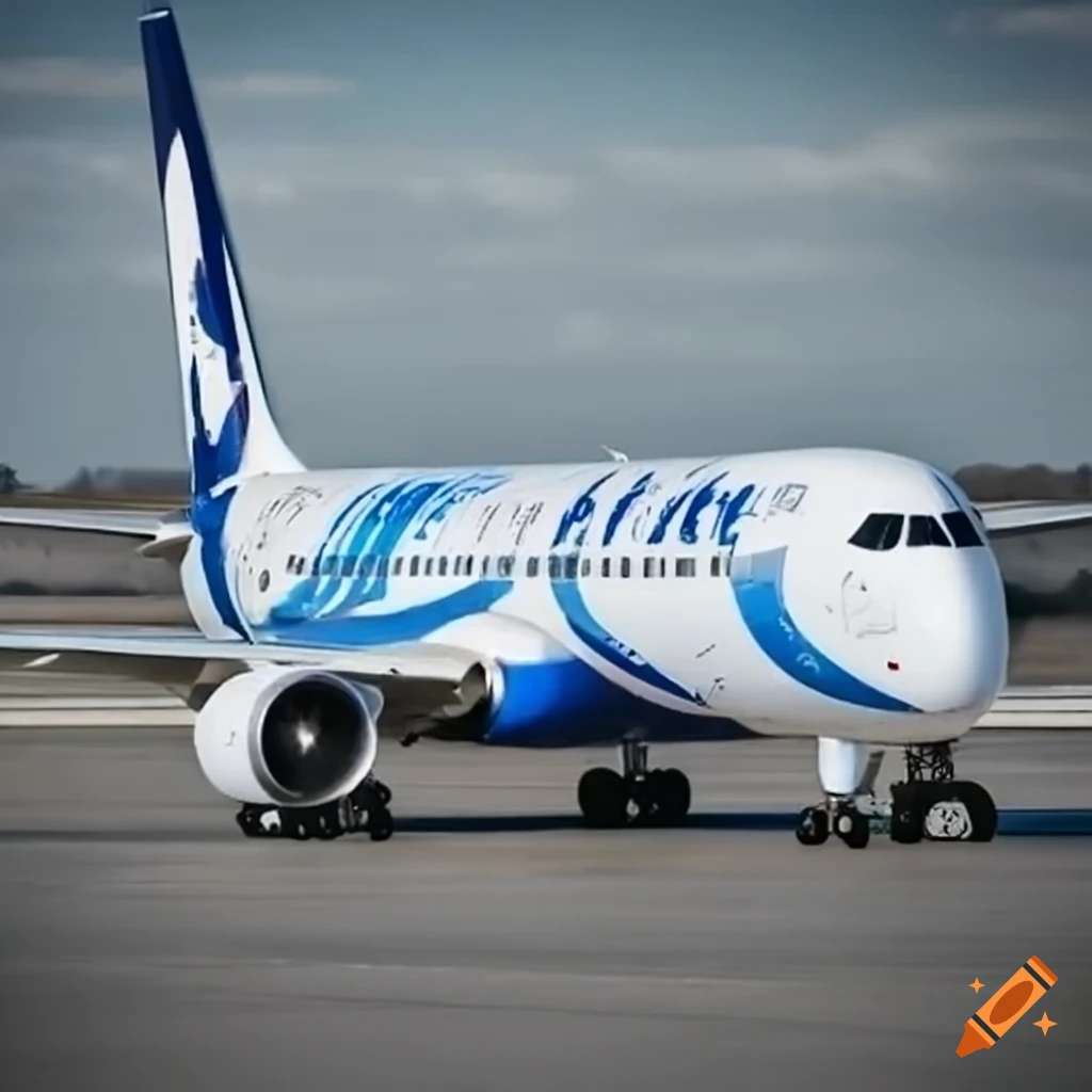 Airliner with blue and white livery