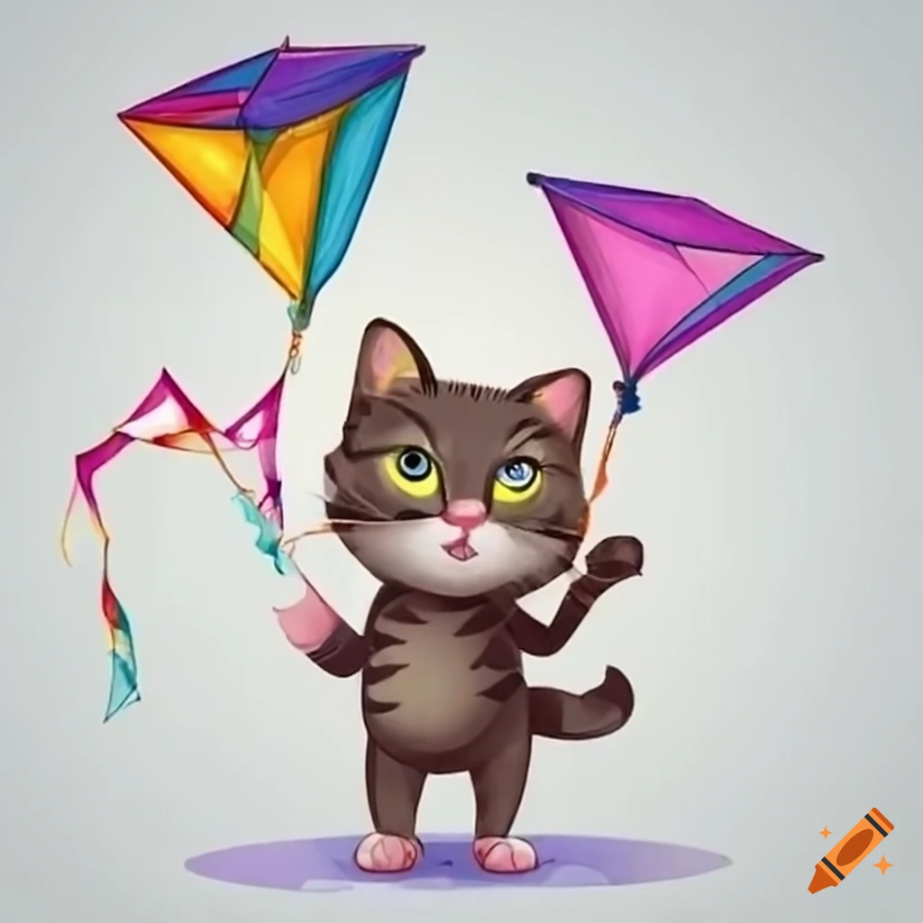 Kitten holding a kite
