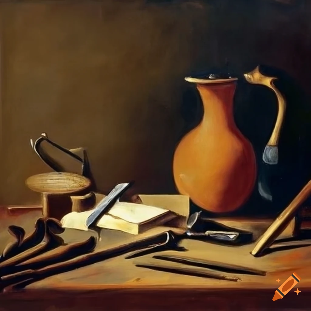 Still life painting of tools on a tabletop by braque and zurbaran on ...