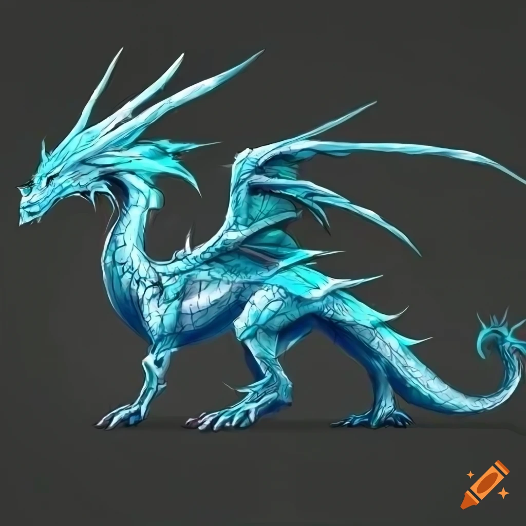 Dragon concept design, full body blue and cyan coloured, side view on ...