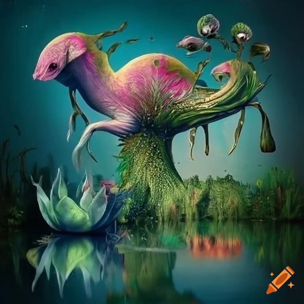 Marais surréaliste nénufars exotic and surreal floral garden habited by ...