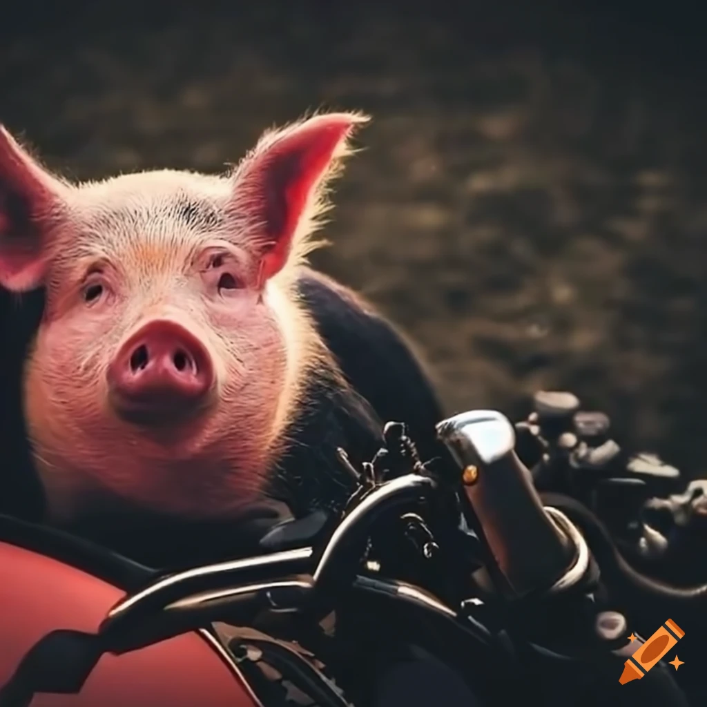 A pig on a motorcycle on Craiyon