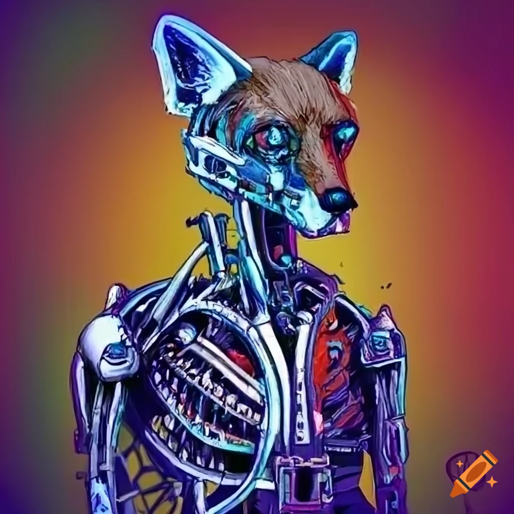 A fox wearing a terminator exoskeleton, art on Craiyon