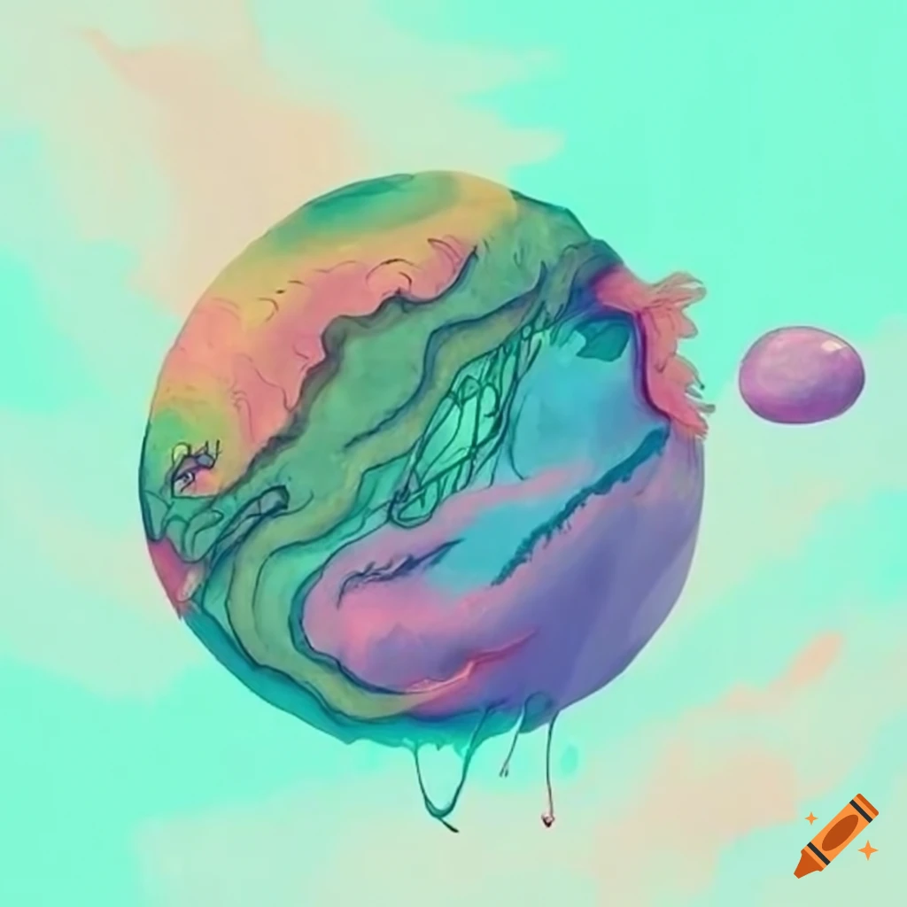 Pastel-colored alien planet with unique flora and giant creatures