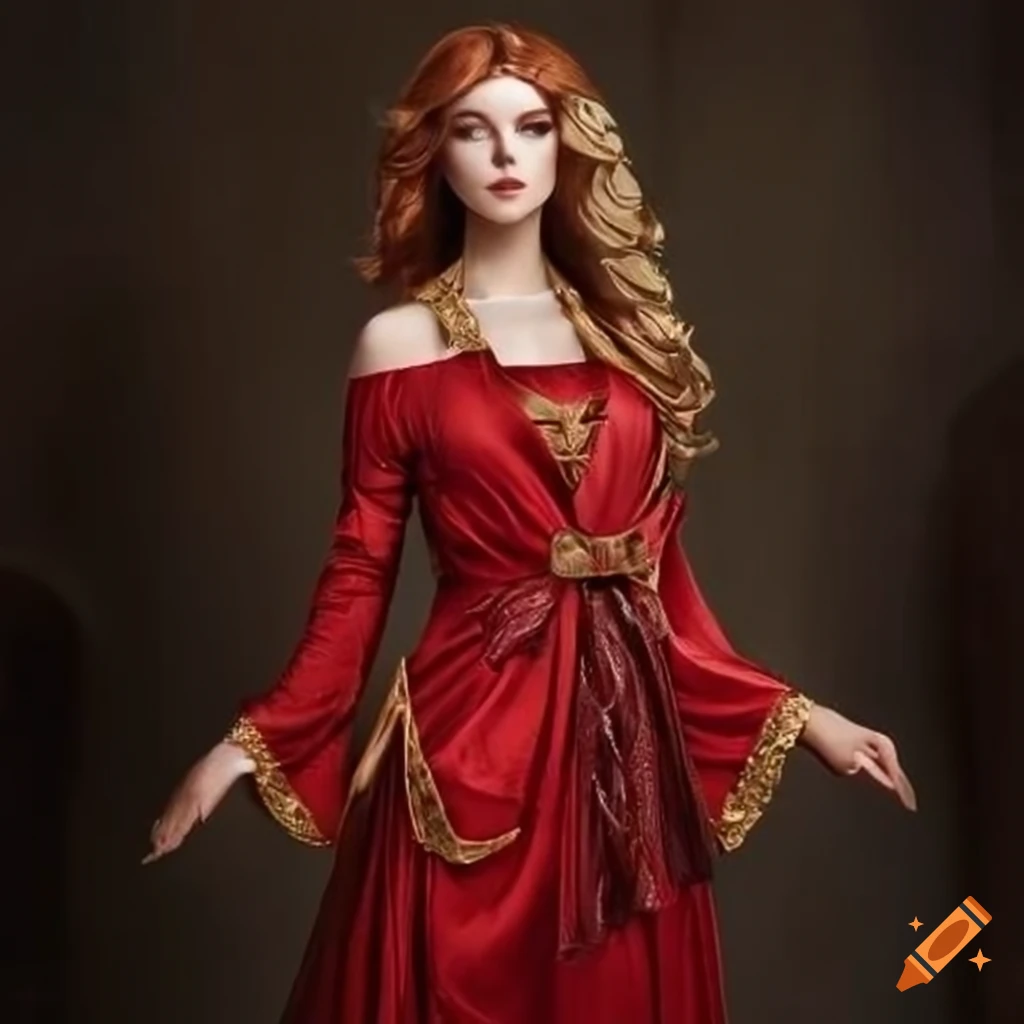 A beautiful fantasy-themed lannister style thin red summer wrap dress ...