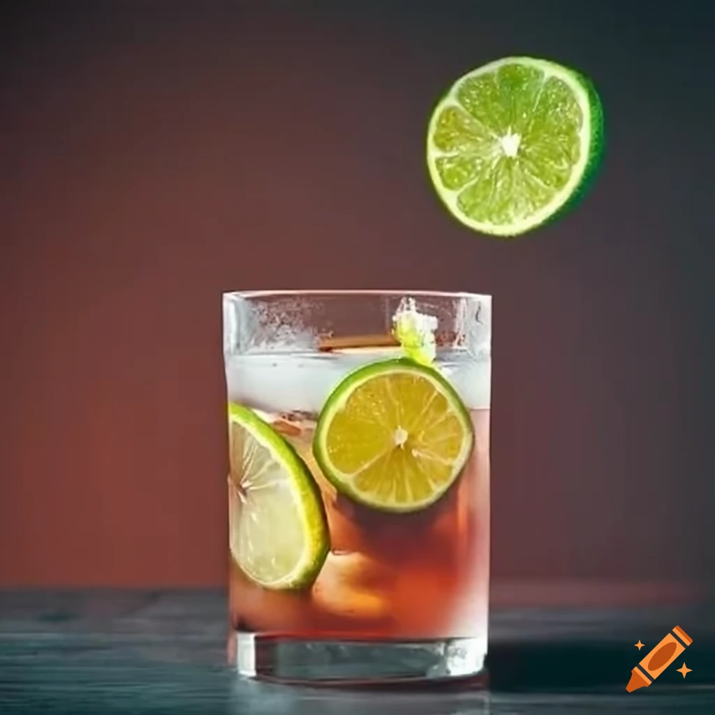 A refreshing cocktail with rum, cola, and lime on Craiyon