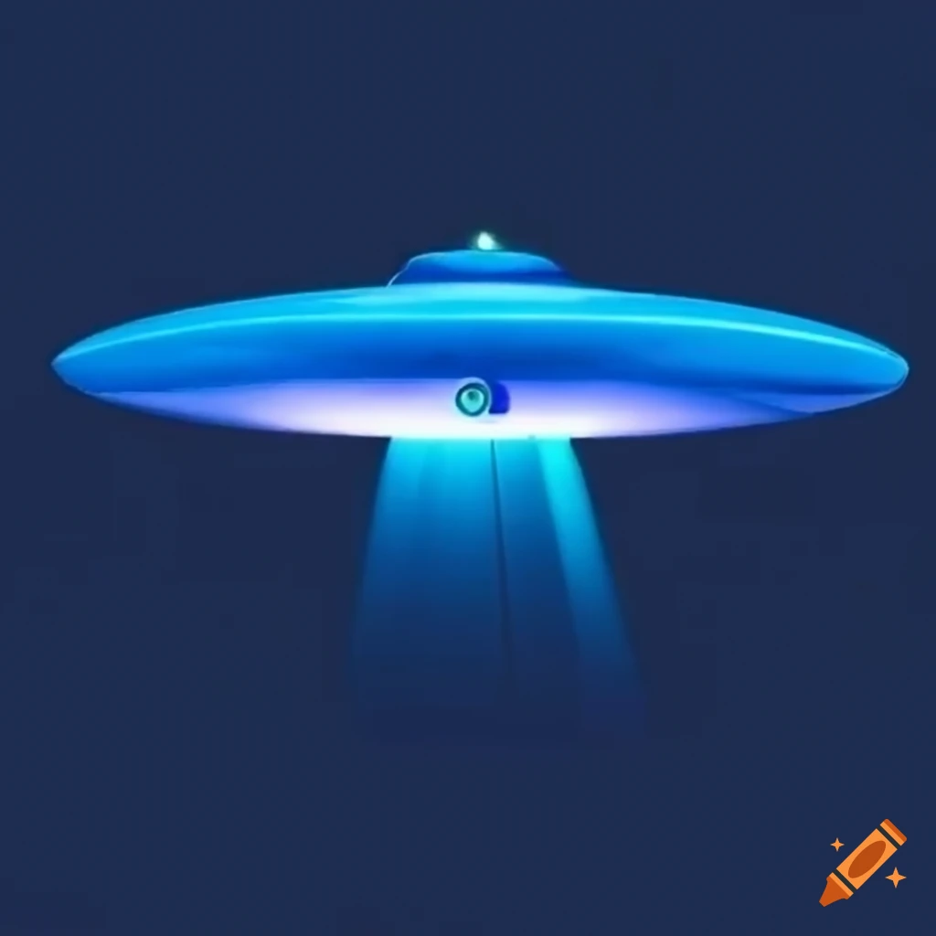 A blue ufo flying in the night sky