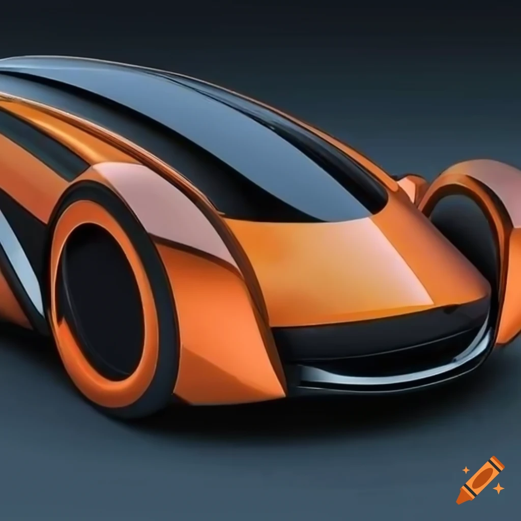 Futuristic car with a reflective orange and black color scheme