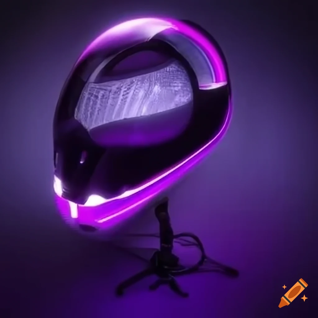Purple touch screen futuristic hover bike with helmet
