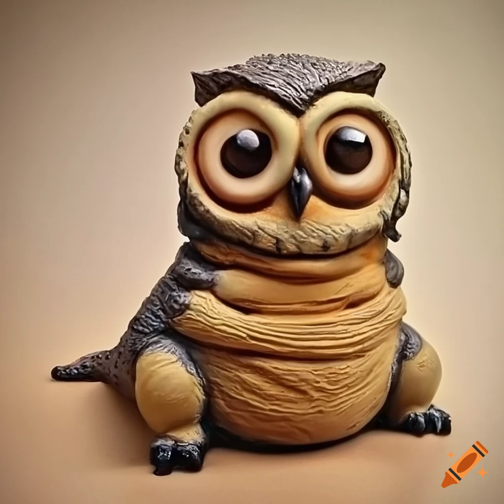Cute fimo owl sculpture resembling jabba the hutt