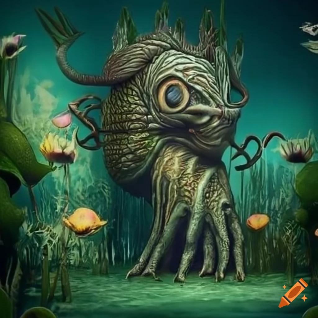 Marais surréaliste nénufars exotic and surreal floral garden habited by ...