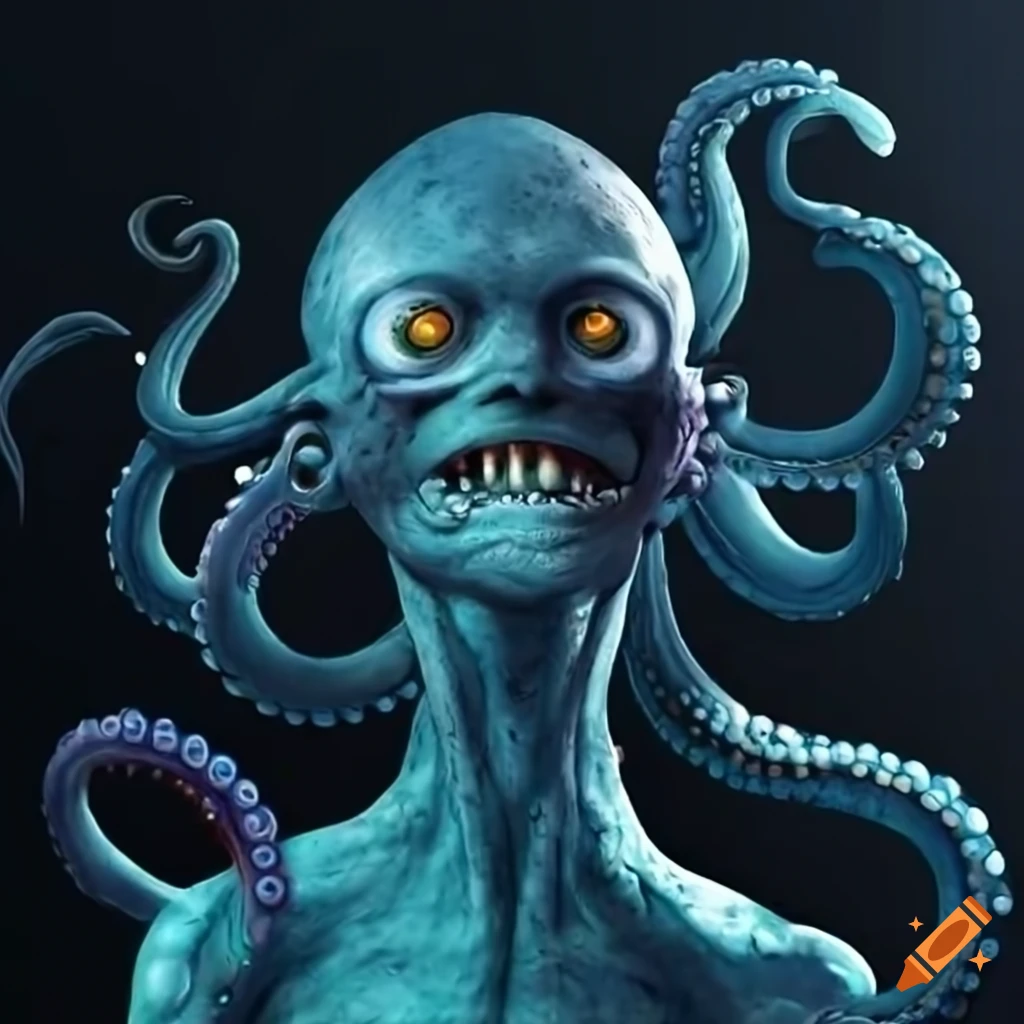 Octopus humanoid monster at night