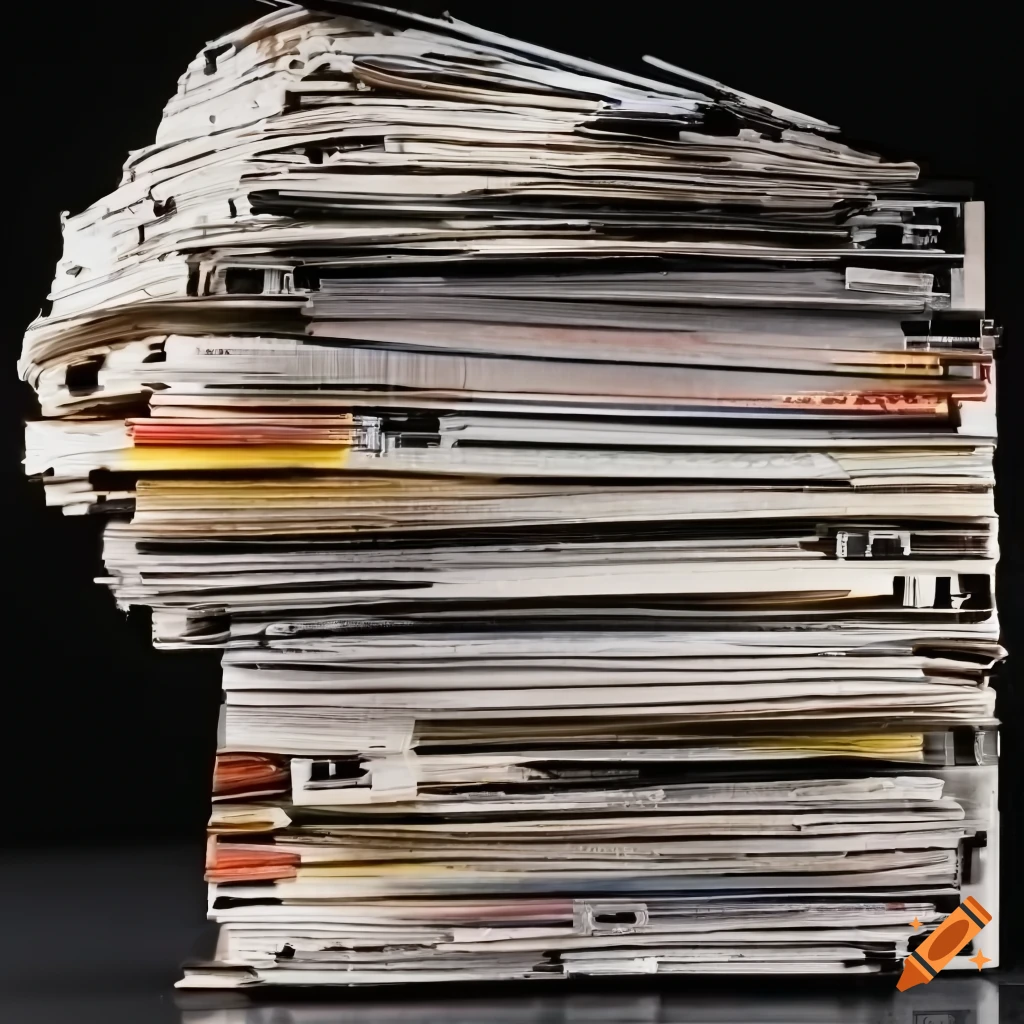 Photo stack of files along with several cassette tapes, labeled as evidence, 1980s photo on Craiyon