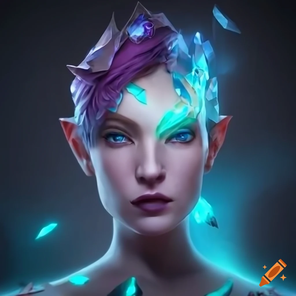 Hd rendered mage with crystals in her skin and leaves as hair evoking ...