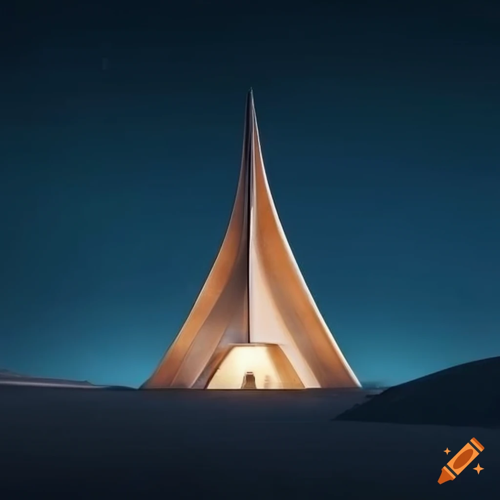 A contemporary church on mars with sleek design and futuristic aesthetics