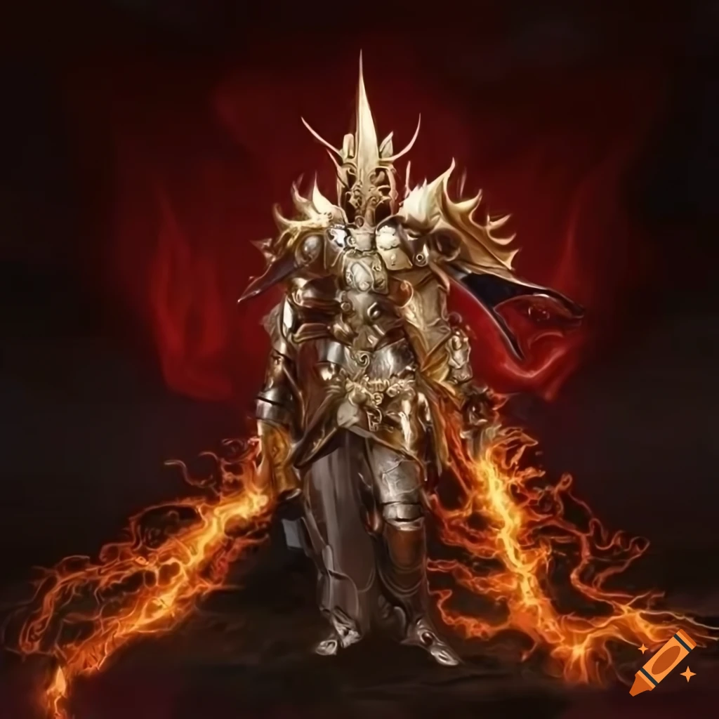 A glorious famtasy knight in silver plate with gold accents brandishing ...