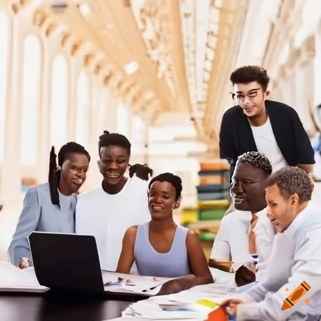 A vibrant image showing a group of diverse professionals collaborating around a table with ...