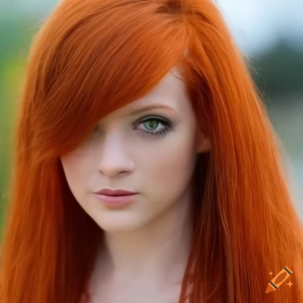 Woman at distance, black eyes, redhair