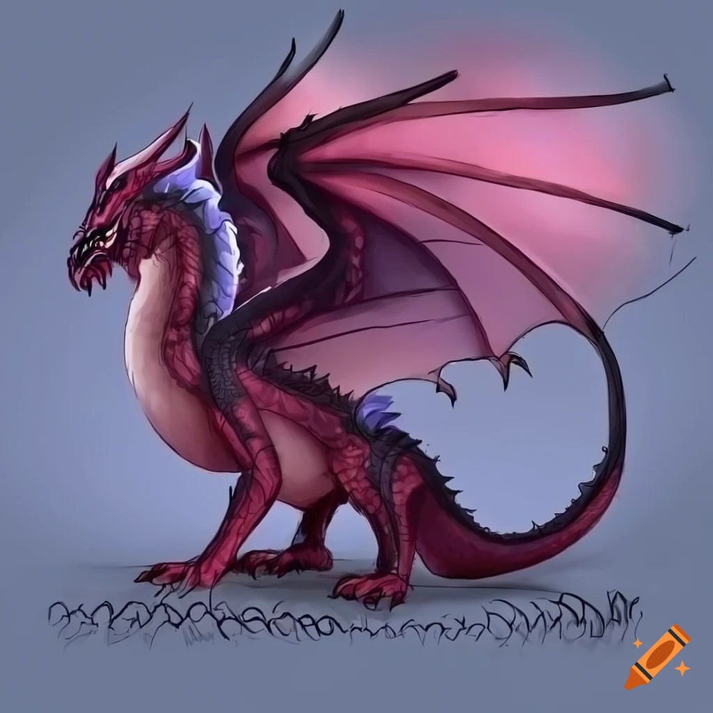 Dragon concept designs, side view, full body with soft colouring on Craiyon