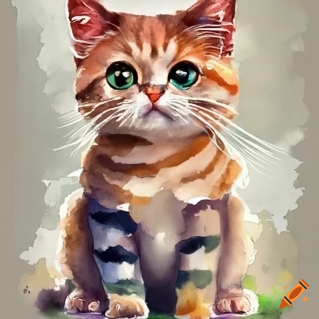 Watercolor painting cute cat on Craiyon