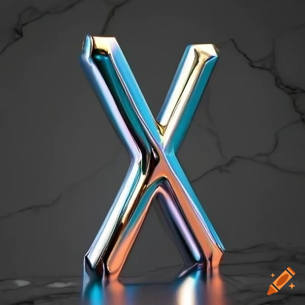 Shiny metallic letter "x" sculpture on a black marble surface