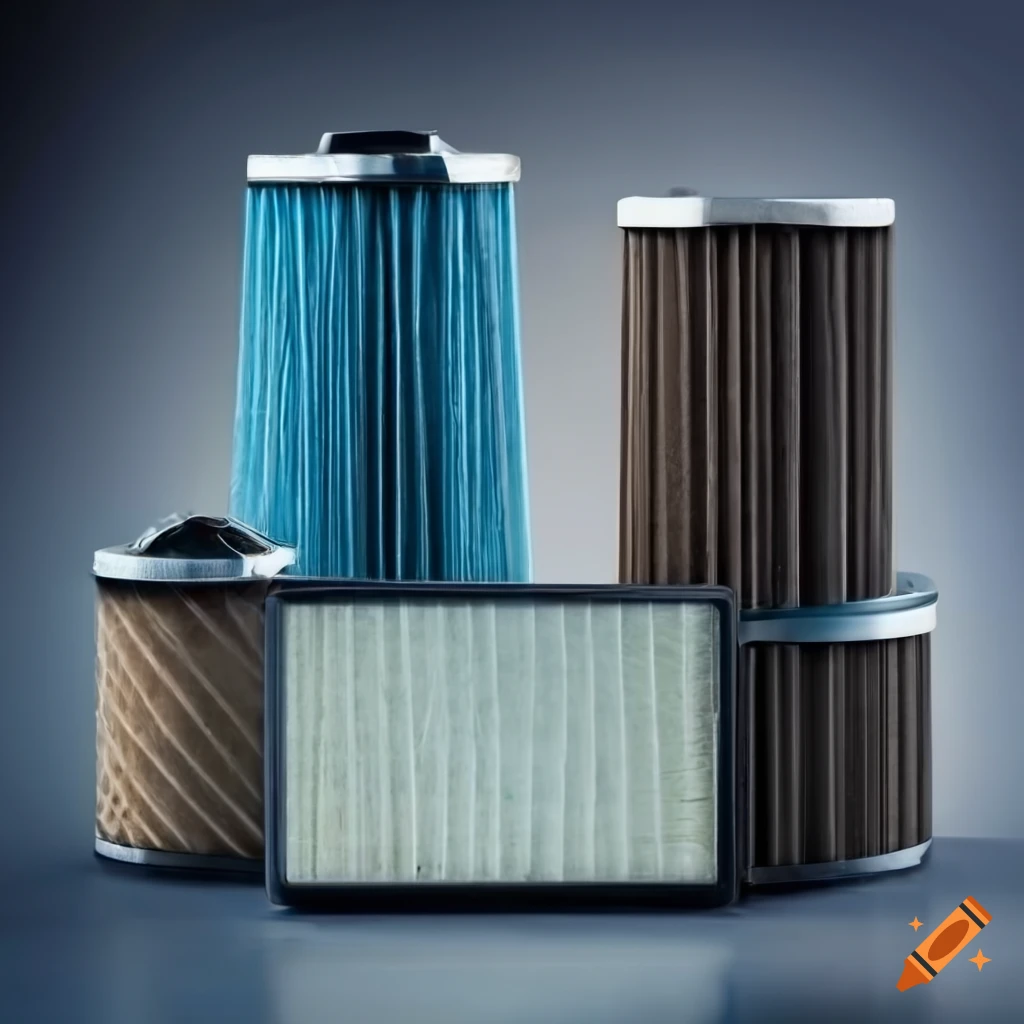 Various and different rectangular automotive air filters neatly ...