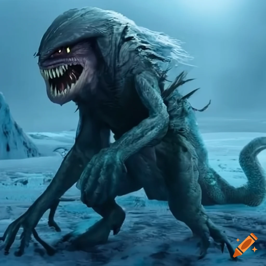 Monster creature in frozen tundra on Craiyon