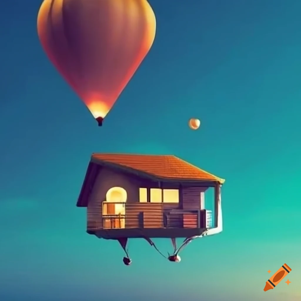 The flying house on air balloons on Craiyon