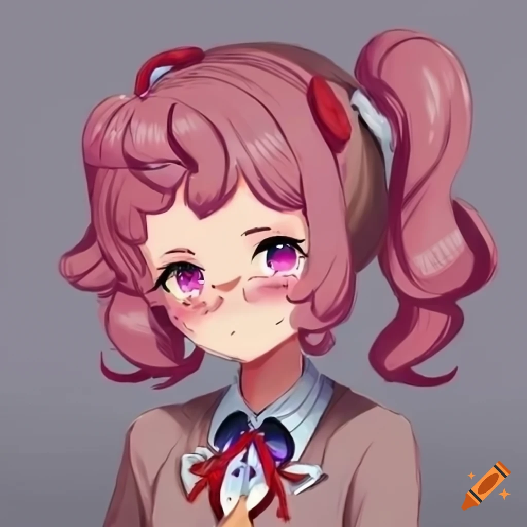 Pinkiepie DDLC Natsuki hybrid with pink pigtails on Craiyon