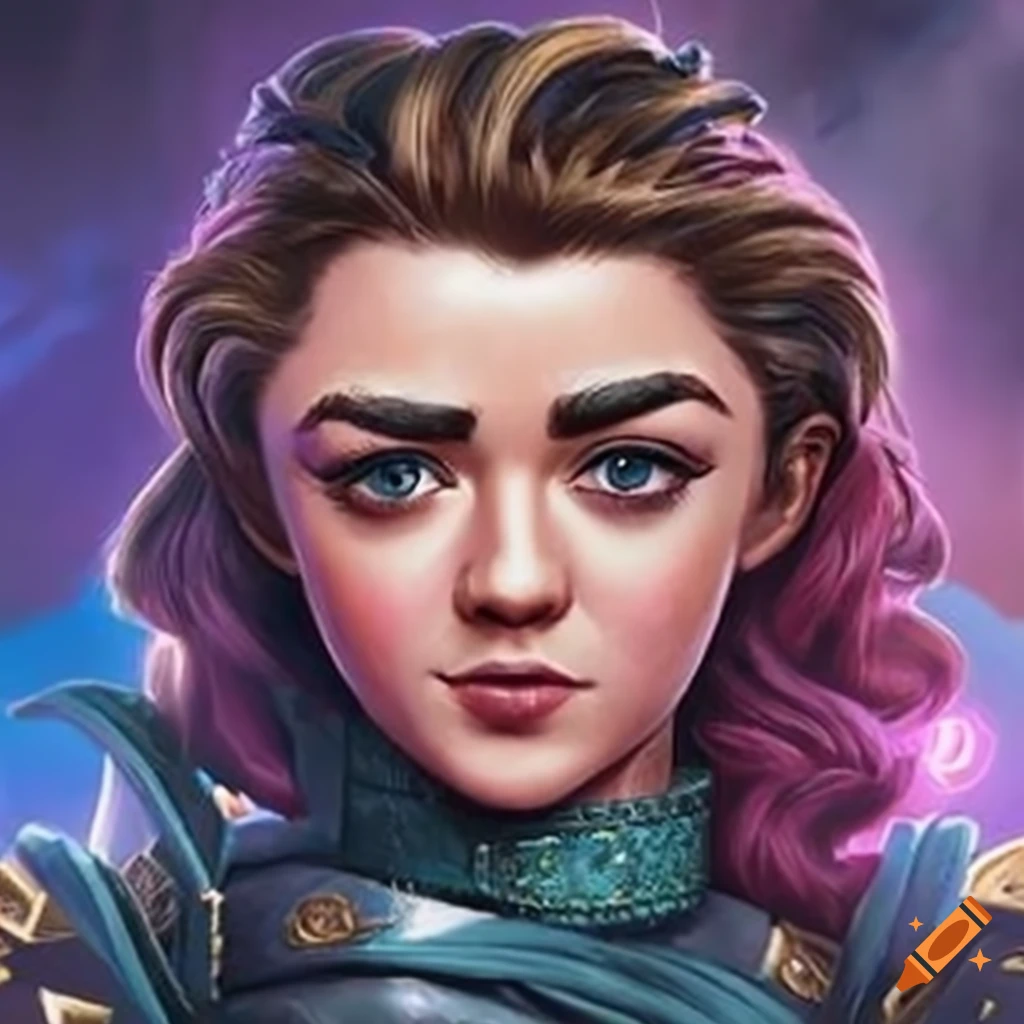 Maisie williams, collectible card game art on Craiyon