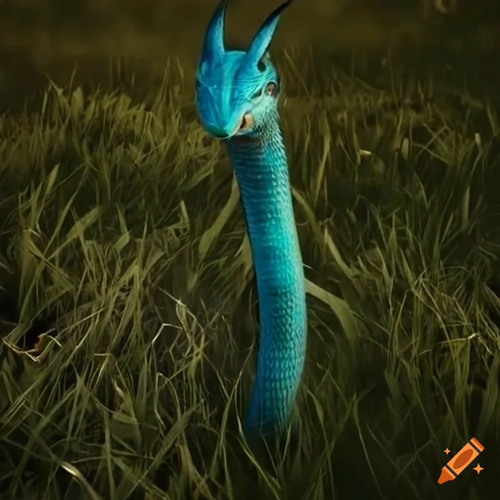 Unreal engine 5 cyan-blue snake with two horns on head, black-stains ...